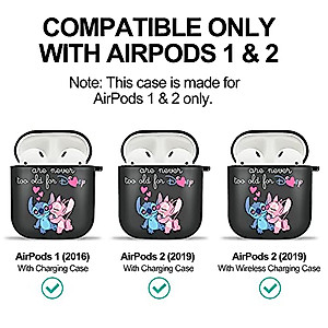 UHAUL AirPods Case Protectiv Cover,Fully Protected Shockproof Cartoon case with Keychain Clip Carabiner and Lanyard,Compatible with Apple AirPods 2 and 1 (Stitch and Angel)
