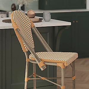 Flash Furniture Lourdes Commercial Grade Bistro Counter Stool, Stackable Indoor/Outdoor Dining Stool, 26"High, Natural/White-Light Natural Finish, Set of 2