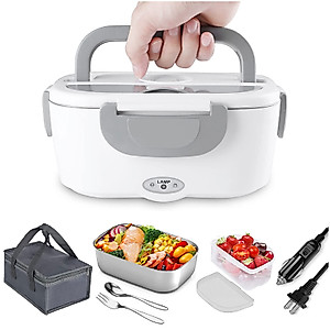 Couvkadl Electric Lunch Box Food Warmer, Heated Lunch Box for Men Women Adults, Heating Lunch Boxes Car Food Heater with 1.5L Removable 304 Stainless Steel Container, Leak Proof (White)