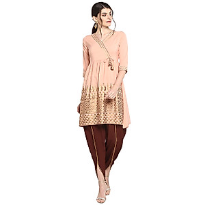 Janasya Kurta Set for Women Peach