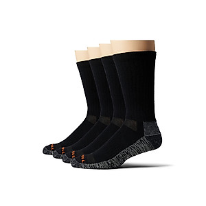 Merrell Unisex-Adult's Standard Durable Everyday Work Crew Socks-3 Packs Arch Support and Anti-Odor Cotton, Black (6 Pairs), L/XL (Men's 12.5-15 / Women's 14+)