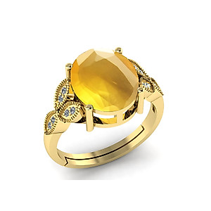 LMDPRAJAPATIS 5.25 Carat Natural Yellow Sapphire Birthstone Gold Ring For Women