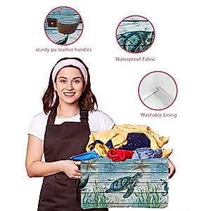 Storage Cubes Organizer with Handles, Aminal Sea Turtle Sea Horse Octopus Whale Storage Bins Collapsible Storage Baskets for Shelf Closet Nursery Cloth Organizers Box Ocean Underwater World Theme 1pcs