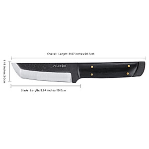 Perkin Hunting Knife With Sheath Fixed Blade Knife Full tang Bushcraft Knife Tanto Blade - PK800 Black
