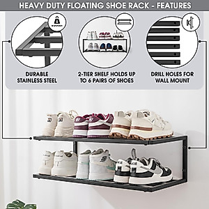CULTURE LABELS Floating Shoe Rack - Modern 2-Tier Shoe Hanger Ideal for Entryway, Hallway, and Bedroom - Floating Shoe Display, Fits Various Shoe Sizes