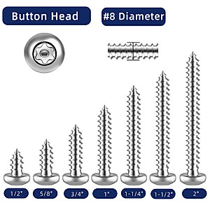#8 x 1/2" Stainless Steel Button Head Torx Sheet Metal Screws Security Silver Screws Anti-Theft Tamper Proof with Bit T20 50 PCS