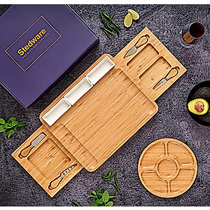 Stedware Cheese Board Set, Charcuterie Board & Knife Set with Cheese Tray, Large Bamboo Platter for Cheese & Meat - Gift for Women, Couples Wedding Anniversary, Housewarming