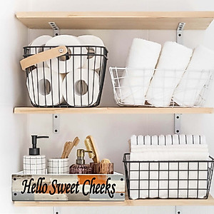 Lnond Rustic Bathroom Decor Box, Bathroom Toilet Tank Tray Storage Basket, Hello Sweet Cheeks Bathroom Wooden Toilet Paper Basket with Handle, Orange