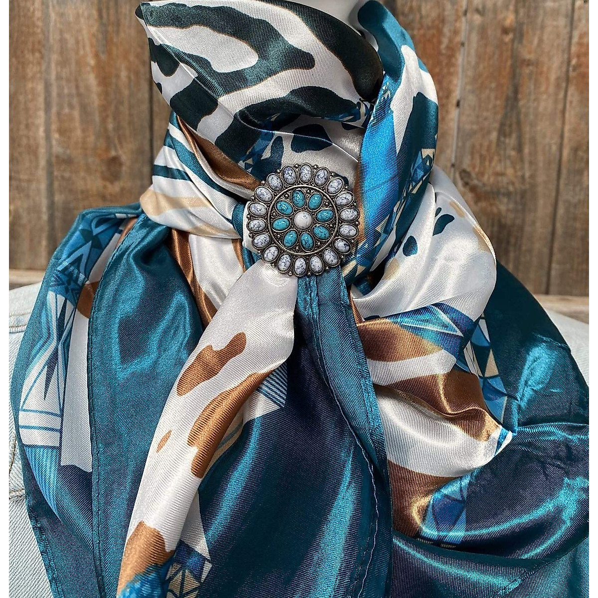 Rodeo Drive Western Scarf Slide Concho Multiple Colors 1.5" (Blue & White Turquoise)