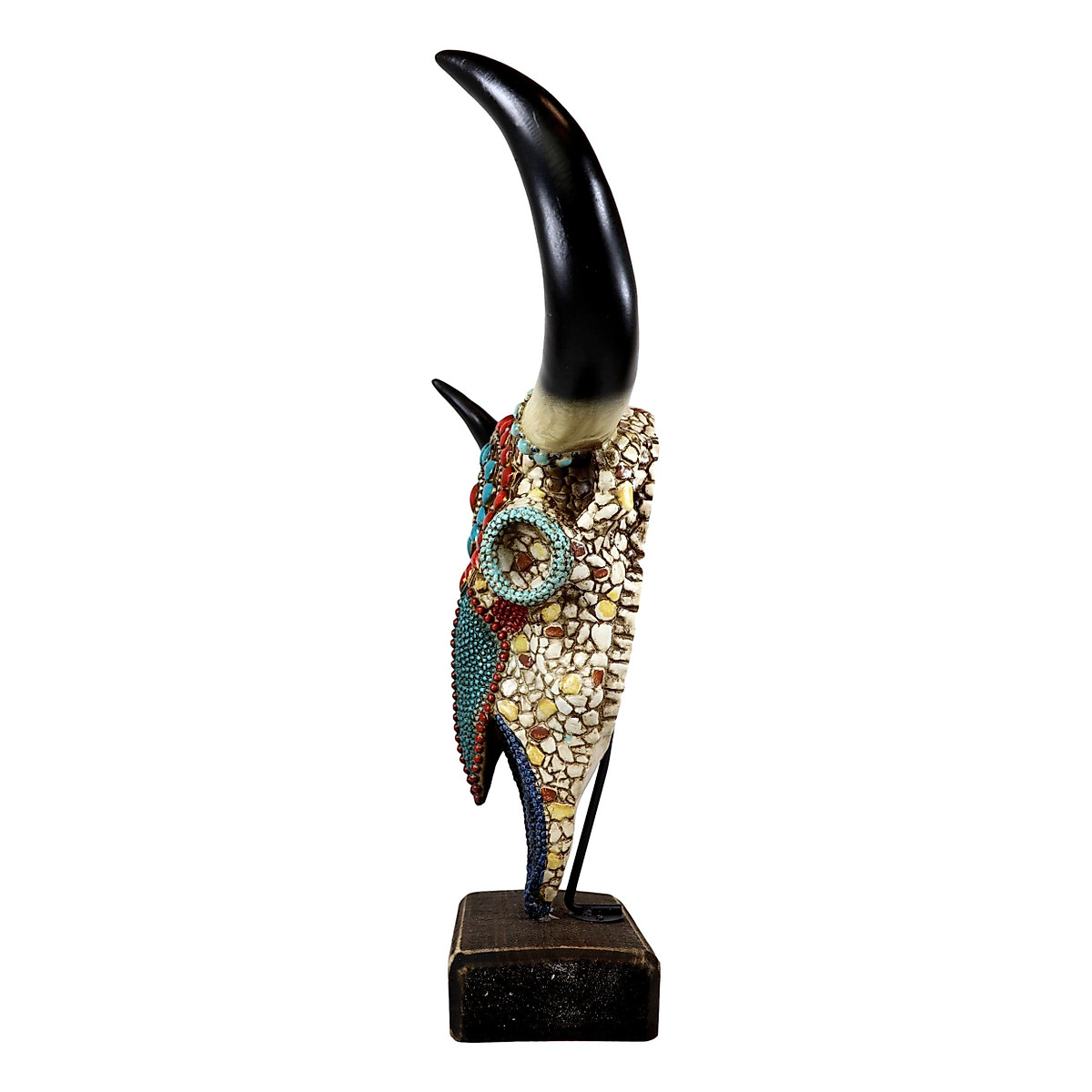 Ebros Gift 17" High Large Western Steer Bison Buffalo Bull Cow Skull Head with Mosaic Turquoise Red Yellow Blue Stones and Beads Ornate Floral Design Desktop Sculpture Native Indian Sacred Skulls