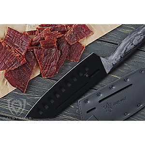 Dalstrong Santoku Knife - 7 inch - Delta Wolf Series - Ultra-Thin & Zero Friction Blade - Black Titanium Nitride Coating Vegetable Kitchen Knife - G10 Camo Handle - Leather Sheath