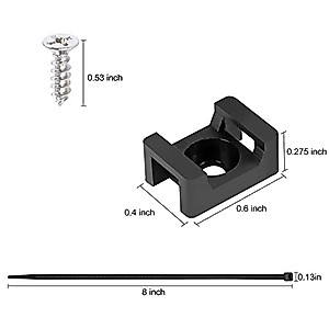 XHF 100 Pcs Cable Zip Tie Saddle Type Mounts Base with 100 Pcs 8" Cable Ties and 100 Pcs Tapping Screw, Wire Cable Clips Organizer Holders Clamps Black