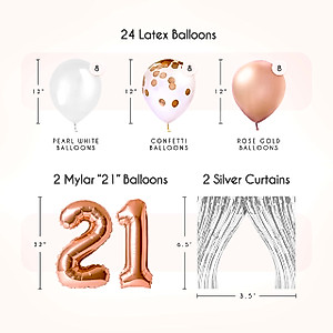 EpiqueOne 41-Piece Rose Gold 21st Birthday Decorations for Women | Includes Happy Birthday Banner, Cake Topper, Tissue Pom Poms & More | Easy to Set Up | Also Ideal for Bridal and Baby Showers & More