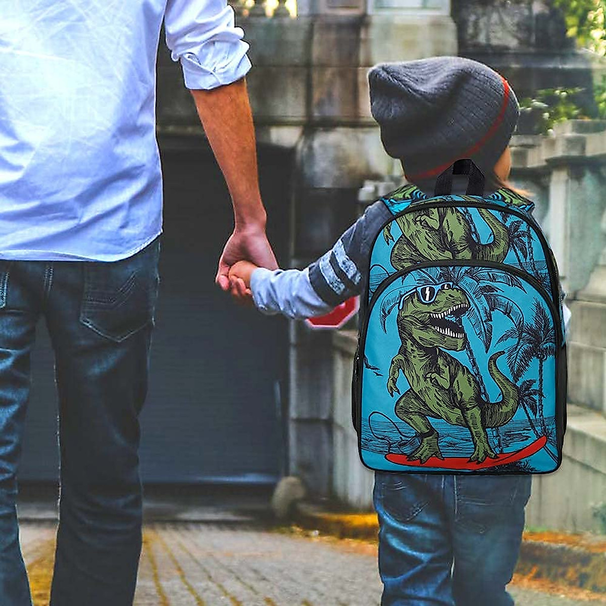 gxtvo 3PCS Dinosaur Backpack Boys, 16" Kids Preschool Elementary Dino Bookbag and Lunch Box