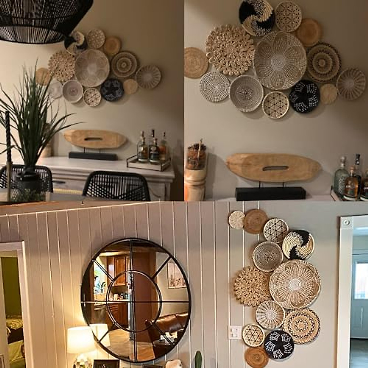 Decocoon Set of 13 Handcrafted Boho Wall Basket Decor, Easy Hanging with Loops, Natural Materials, Suitable for Any Home Style, Vietnamese Woven Basket Wall Decor for Living Room, Bedroom, Kitchen
