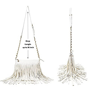 Solene Fringe Crossbody Shoulder Bag with Strap, Tassel Messenger bag, Country Style Western Fringe Purse for Women - E031(White)