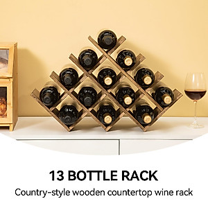 KIRIGEN 13-Bottle Wine Rack - 4-Tier Nature Wood Wine Display Rack/Standing and Countertop Wine Storage Shelf - Bottle Holder/Cabinet Glass Rack 4-Layer Dark Brown XHJJ4-DBR