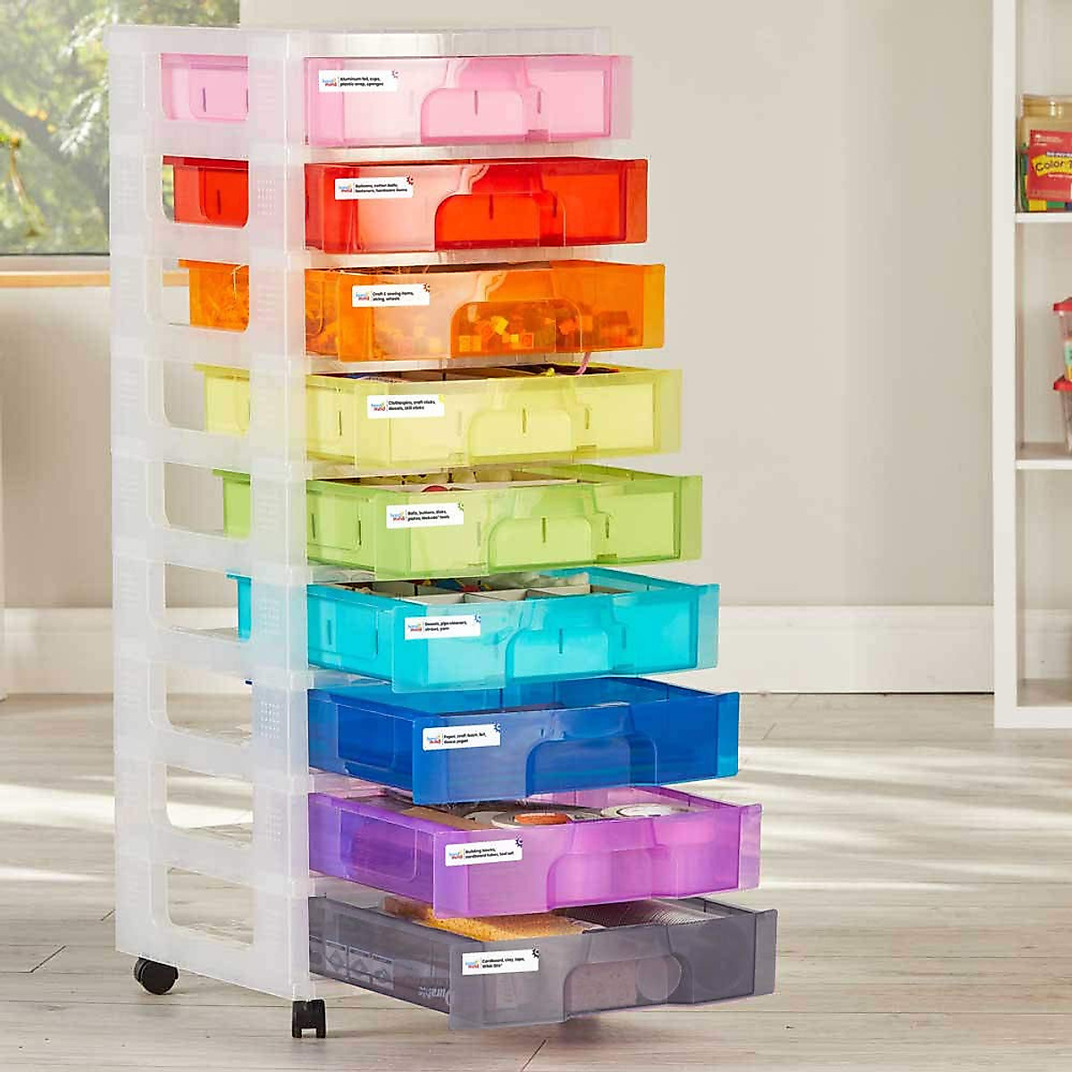 hand2mind Classroom Makerspace Cart for Grade K-2, STEAM Activities, Classroom Cart, Makerspace Supplies, Elementary Classroom Materials, Craft Storage Drawers, Activity Cart, Kids Engineering