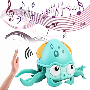 XJSGS Crawling Crab Octopus Toys with LED Light Up and Music, Electric Induction Octopus,Automatically Avoid Obstacles and Kids,Build in Rechargeable Battery (Blue)