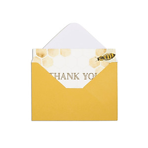 Pipilo Press 48 Pack Bee Thank you Cards Bulk, Bumblebee Honeycomb Design with Yellow Envelopes for Baby Shower, Birthdays (4x6 In)