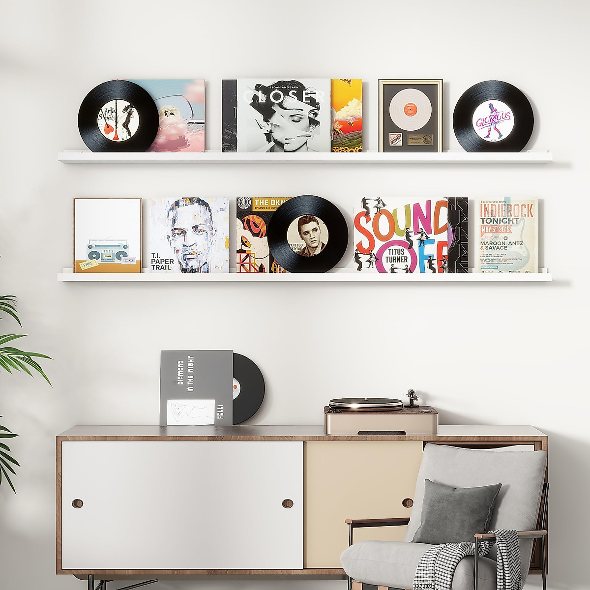 Picture Ledge Shelf, Floating Shelves Set of 2, Solid Pine Wood 72'' Long Large Nursery Book Shelves for Toys Storage, Kids Bookshelf for Living Room Bedroom Decor Books Photo Frames, White