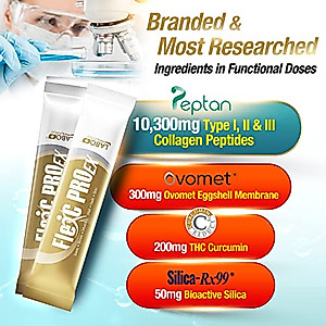 LABO Nutrition FlexC PRO EX, Full Spectrum Collagen, Type I, II, III, V & X, Peptan Collagen, Eggshell Membrane, Water Soluble Silica & Curcumin C3 Reduct, for Joint, Bones, Muscles, Nails, Skin