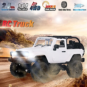 GoolRC F2 RC Car, 1/14 Scale 2.4GHz Remote Control Car, 4WD 30km/h High Speed Racing Car, All Terrains Off Road RC Monster Vehicle Truck Crawler with LED Light for Kids and Adults (White Convertible)