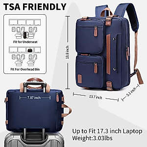 PETITE SIMONE 3 in 1 Laptop Bag 17.3 Inch Men's Work Bag Business Handbags Briefcase Backpack,Computer Bag,Messenger Bag For Men Women, Navy Blue