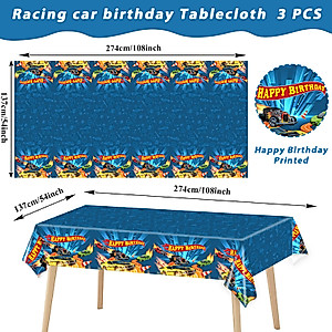 WIFUNUE 3Pieces Hot Car Themed Plastic Tablecloth Hot Race Car Birthday Party Plastic Table Covers for Kids Boys Racing Car Birthday Baby Shower Party Decorations Supplies 54X108inch