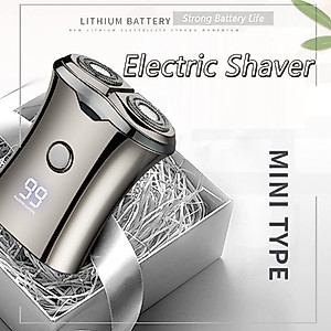 Electric Mini Travel Shaver for Men - Pocket Size Washable Electronic Razor - Mens Rechargeable Portable Cordless Shaving Face Beard - Wet & Dry Rotary Electrical Shave