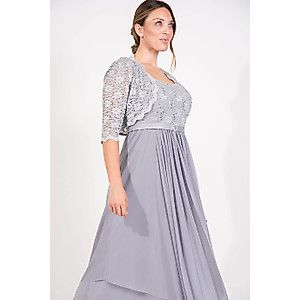 R&M Richards Long Mother of The Bride Formal Dress| Sleeveless with Matching 3/4 Sleeve Lace Jacket | Perfect for Formal, Evening Party Or Any Other Special Occasion Silver 12