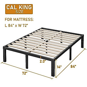 Cleaniago California King Size Metal Platform Bed Frame Wooden Slats Support, 14 Inch High, No Box Spring Needed,Heavy Duty 3500 Pounds Support,Easy Assembly,Noise Free, Black