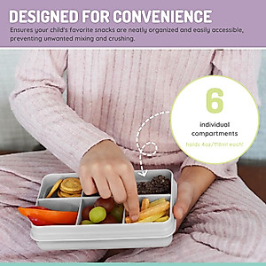 melii Mini Snackle Box – 6 Compartments, Divided Snack Container, Food Storage for Kids and Adults, Removable Dividers, Arts & Crafts, Beads, BPA-Free, Grey