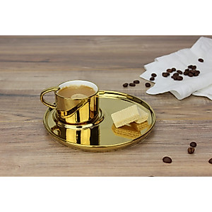 Pampa Bay For Coffee Lovers Titanium-Plated Porcelain Espresso Cup & Plate, 2.5 x 6.5in
