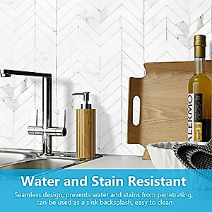 STICKGOO 10-Sheet Herringbone Tile Peel and Stick Backsplash, White Marble PVC Stick on Backsplash, Self Adhesive Wall Tile for Kitchen and Bathroom