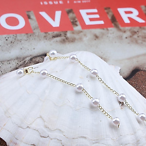 Allereyae Boho Dangle Pearl Drop Earrings Long Tassel Pearl Earrings Vintage Pearl Studs Earrings Wedding Pearl Chain Earrings jewelry for Women and Girls