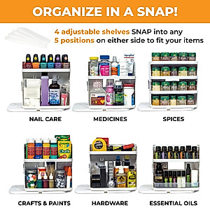 Cabinet Caddy SNAP! (White | Pull & Rotate Spice Rack Organizer| 3 Snap-In Shelves Adjust for 5 Levels of Storage | Magnetic Modular Design | Non-Skid Base | 8.9”H x 6.1”W x 10.8”D