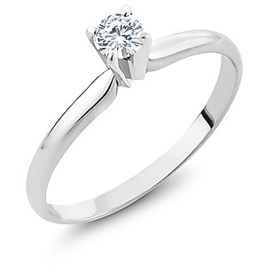 14K White Gold Moissanite Ring | Round 4MM Forever Classic from Charles & Colvard Solitaire Engagement Ring For Women | 0.23 Cttw | Available in size 5, 6, 7, 8, 9