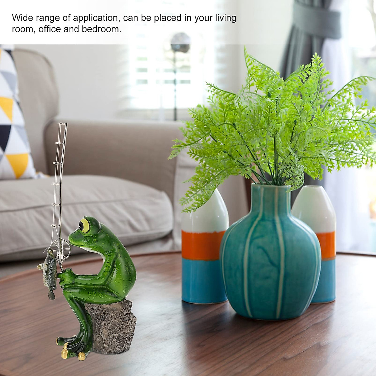 Funny Frog Figurines Garden Statue: Fishing Frog Ornament 2pcs Animal Collectible Figurines Sculpture for Bonsai Yard Table Desk Decor