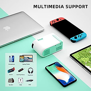 Mini Projectors, ismua Portable Projector, Outdoor Projectors Great Gift Ideas for Small Home/Dormitory/Camp, Compatible with Phone, Laptop, TV Stick Connection