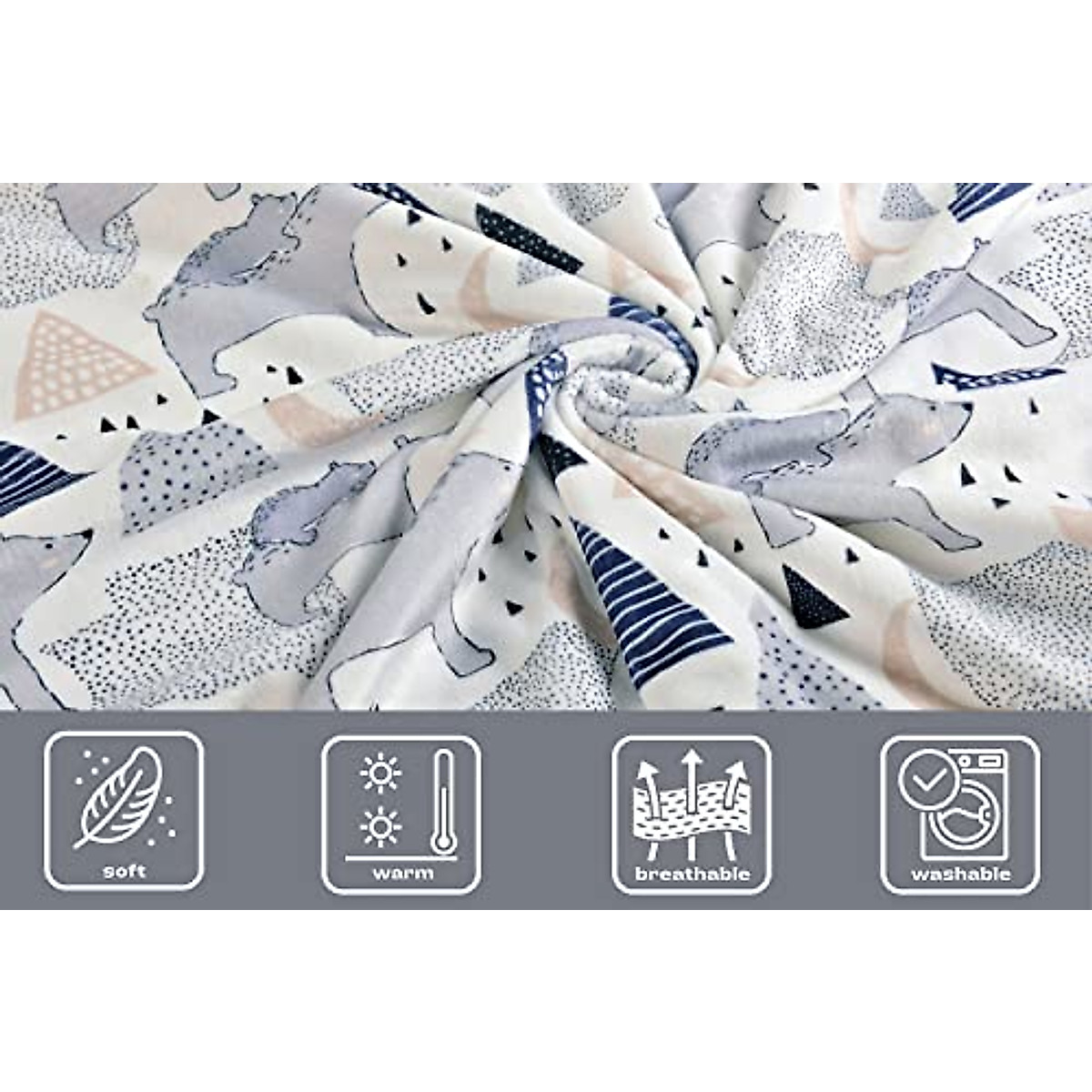 Vollmic Baby Blanket Bedding Flannel Fleece Minky Blanket Unisex Baby Plush Blanket with Dotted Backing (Polar Bear)