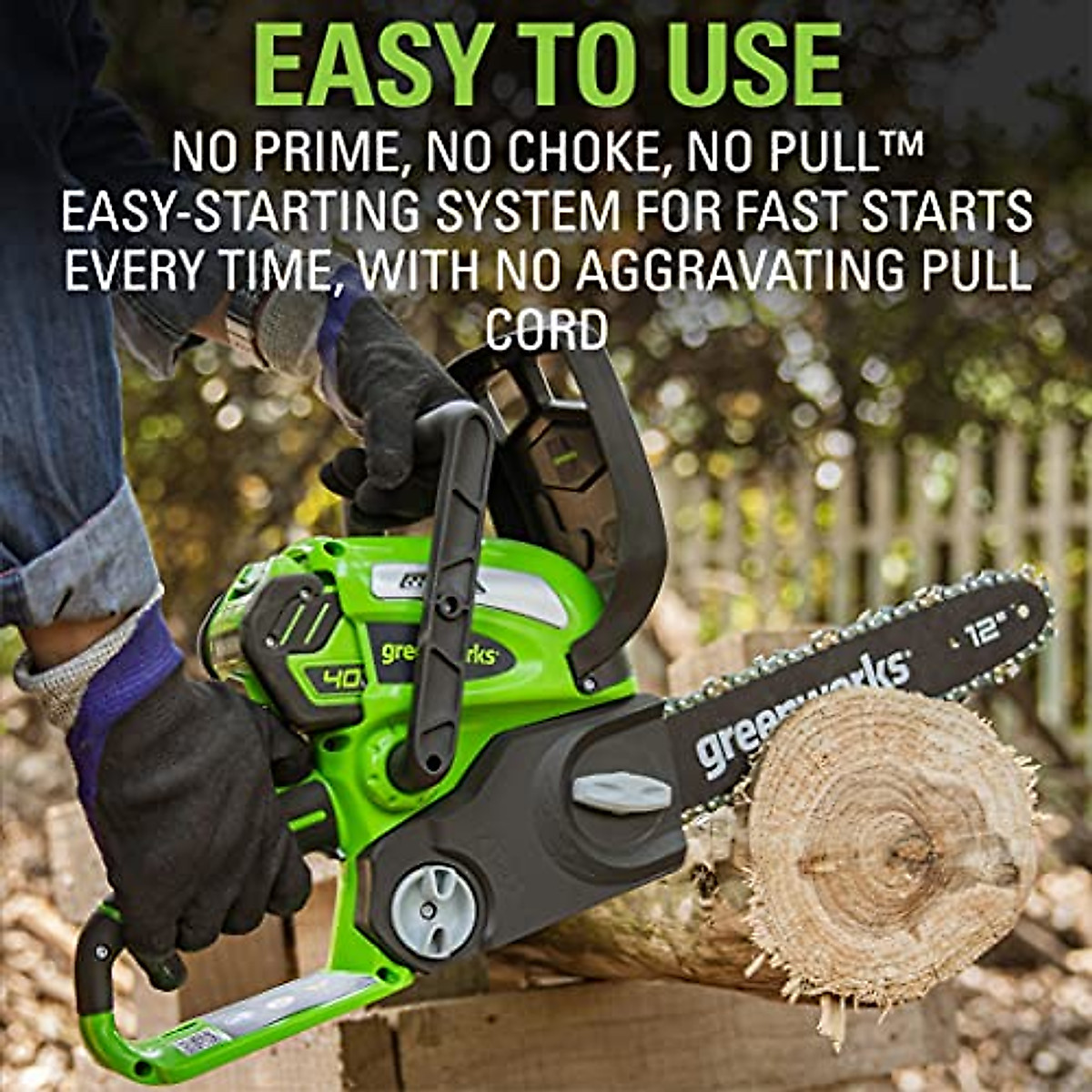 Greenworks 40V 12" Chainsaw, 2.0Ah Battery and Charger Included