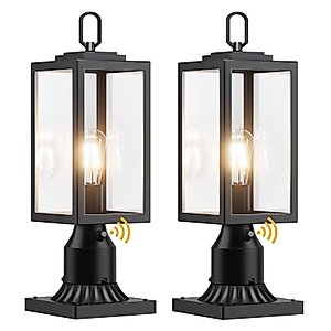Aoceley Dusk to Dawn Outdoor Post Light with Pier Mount Base, 2-Pack Modern Lamp Post Light Fixtures Waterproof Aluminum Pier Lights Outdoor Column Lights Exterior Post Lantern with Clear Glass Shade