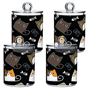 xigua Black Cat Qtip Holder 2 Pack, 14 oz Apothecary Jars Bathroom Vanity Organizer Canister for Qtips,Cotton Swabs,Cotton Balls,Cosmetic Pads,Flossers,Bath Salts