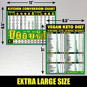Kitchen Conversion Chart and Vegan Keto Diet Cheat Sheet Magnet Combination Bundle - Extra Large Easy to Read Reference Guides for Vegan Keto Dieting and Baking & Recipe Unit Conversions
