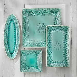 Euro Ceramica PK- Peacock Rectangular Platter, One Size, Lagoon