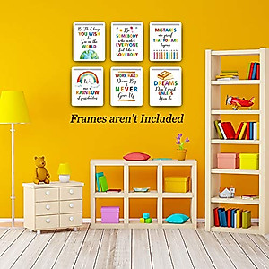 HPNIUB Colorful Words Art Prints, Set of 6 (8”X10”), Inspirational Quotes Motivational Saying Canvas Poster, Rainbow World Crayon Ink Splatters Wall Art for Nursery Classroom Kids Playroom, No Frame