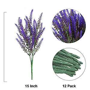 Lalacosy 12 Bundles Artificial Flowers for Outdoors UV Resistant Fake Plants Decor No Fade Faux Lavender Flowers Garden Porch Window Box Decorating (Purple)