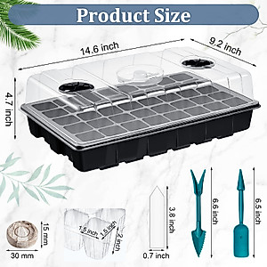 8 Pack Seed Starter Tray Seedling Trays with 200 Peat Pellets 20 Plant Labels 4 Gardening Tools with Humidity Vented Domes and Base Seed Germination Kit Mini Greenhouse for Plant Seedling (Black)