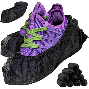 AMZ Medical Supply Black Polypropylene Shoe Covers 16"x6" for Indoors. Pack of 100 Disposable Shoe Covers 16 x 6 with Secure Elastic Seamless Bottom. Large 35 gsm Shoe Cover Non Slip for Indoor